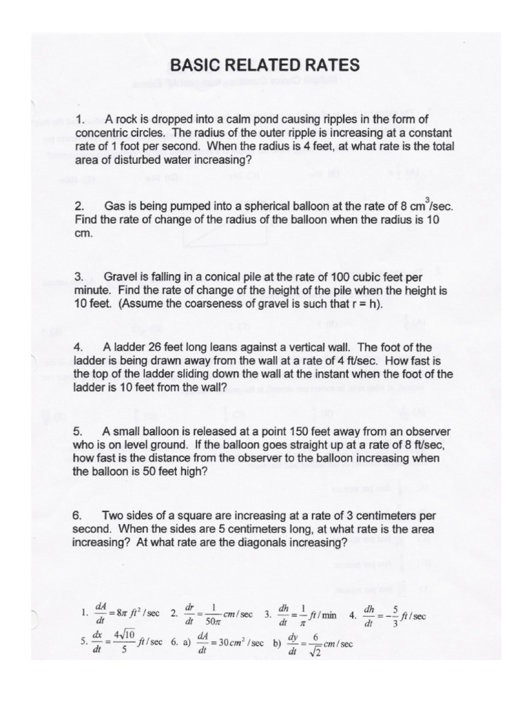3.7 - Basic Related Rates | PDF