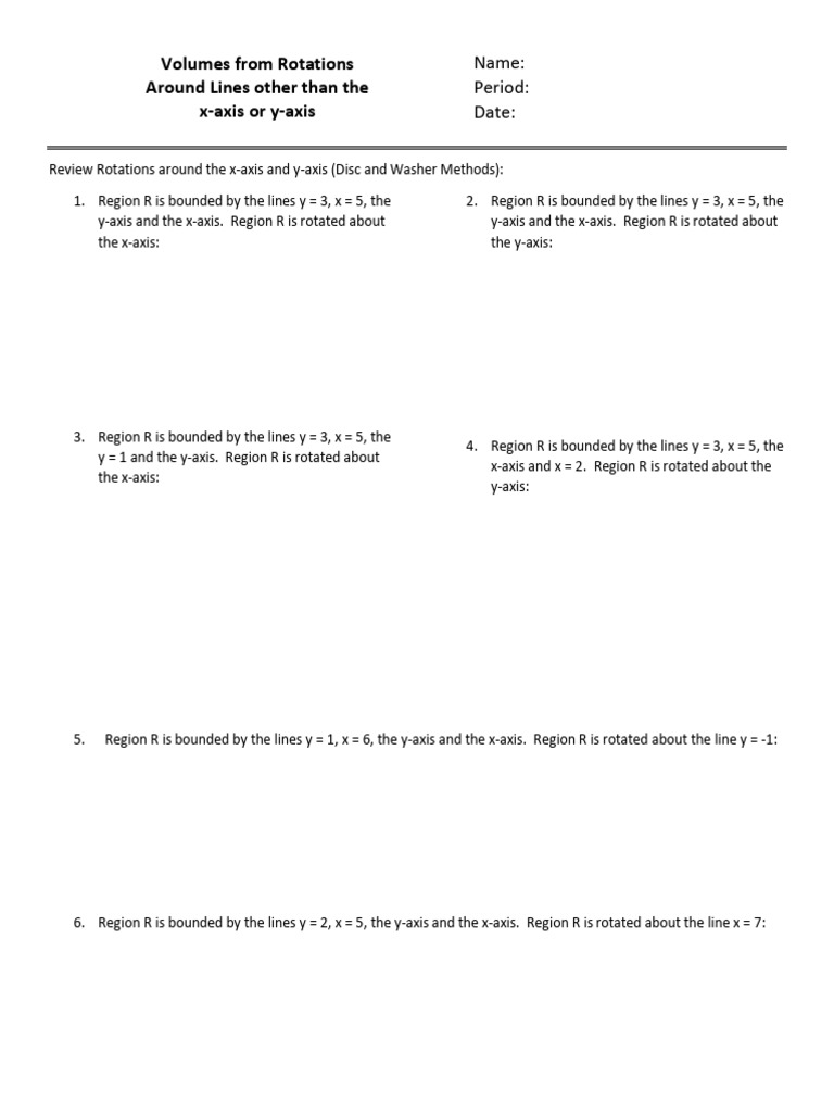 Notes - Volumes From Rotations - Around Lines Other Than The X or y ...