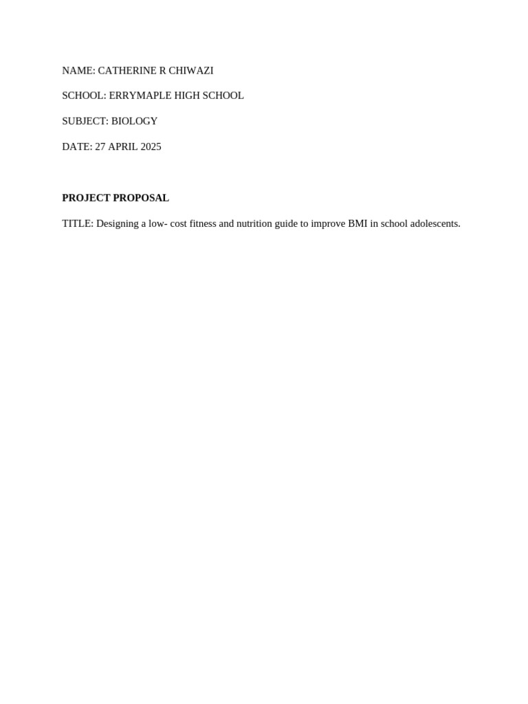 Catherine Project Proposal | PDF | Physical Fitness | School Meal