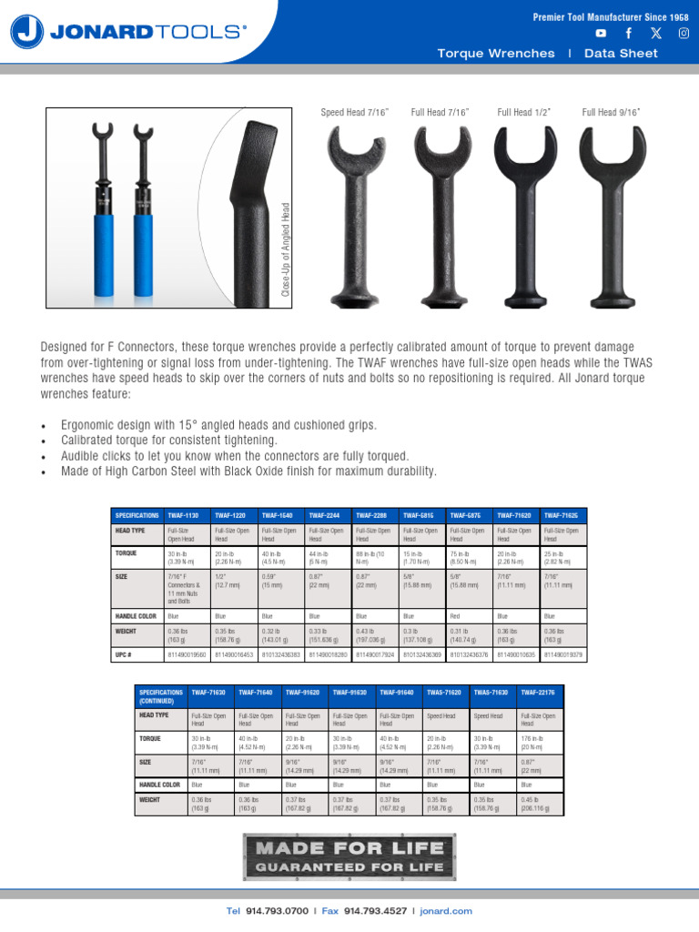 Jonard Torque Wrenches Data Sheet | PDF | Nut (Hardware)