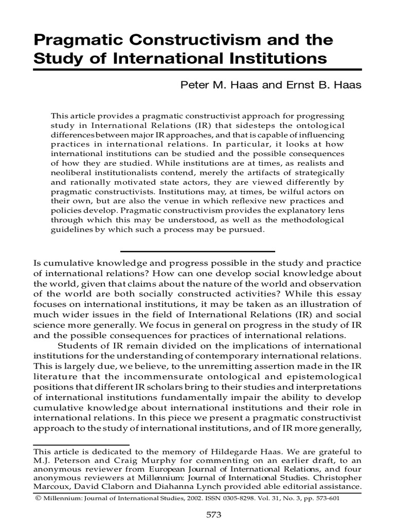 Pragmatic Constructivism and The Study of International Institutions ...