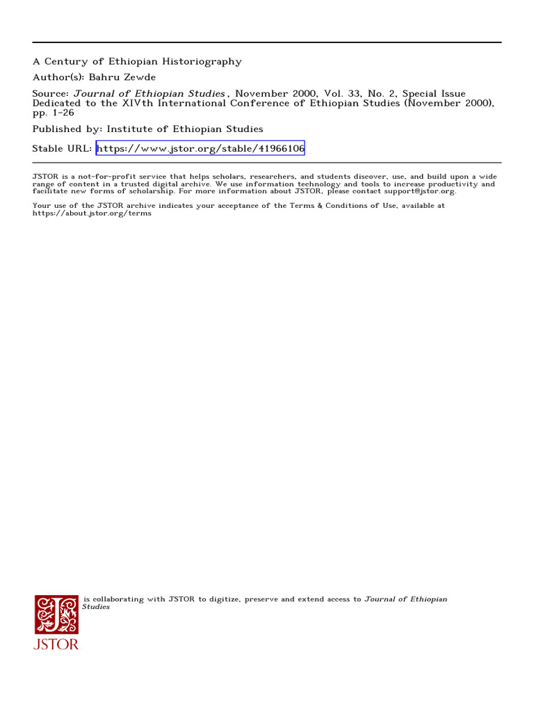 Zewde CenturyEthiopianHistoriography 2000 | PDF | Historiography | Ethiopia