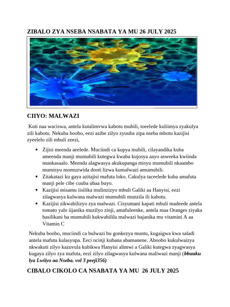 Chitonga Health and Sabbath School Readings 23 July | PDF