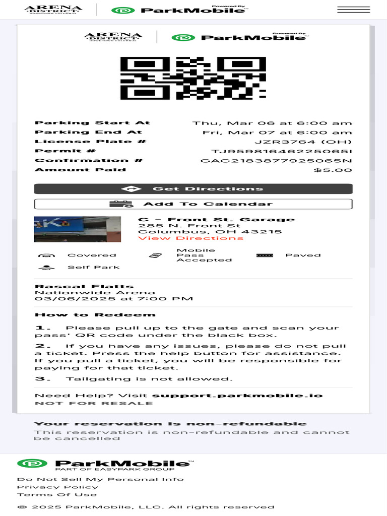Parking Reservation Permit - TJ95981646225065I Arena District | PDF