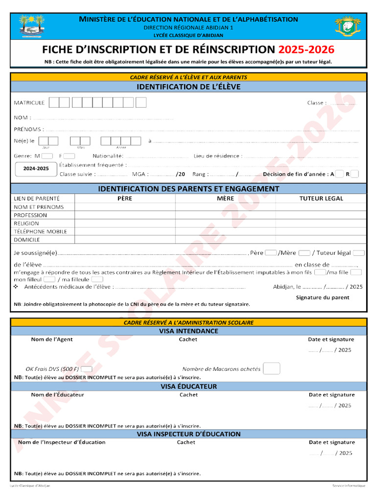 Fiches Inscription Engagement | PDF