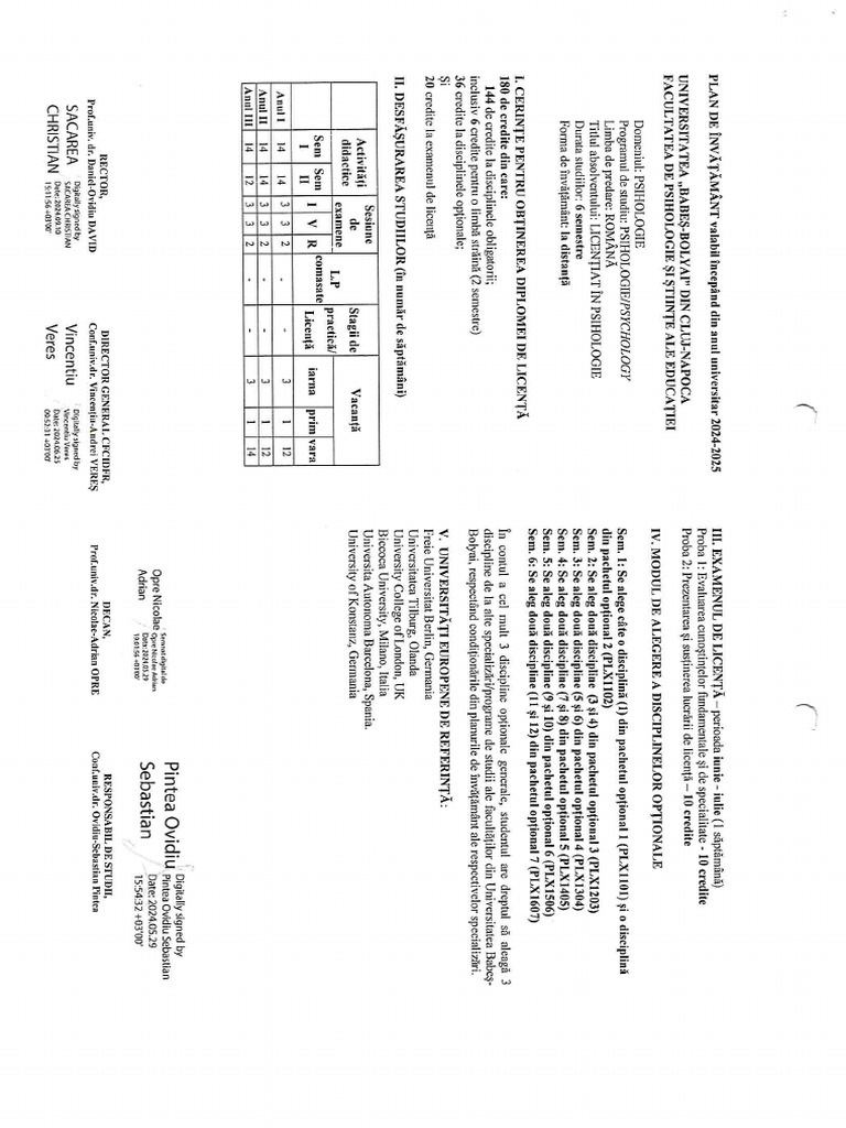 Plan de Invatamant 2024 2025 Psiho Id | PDF