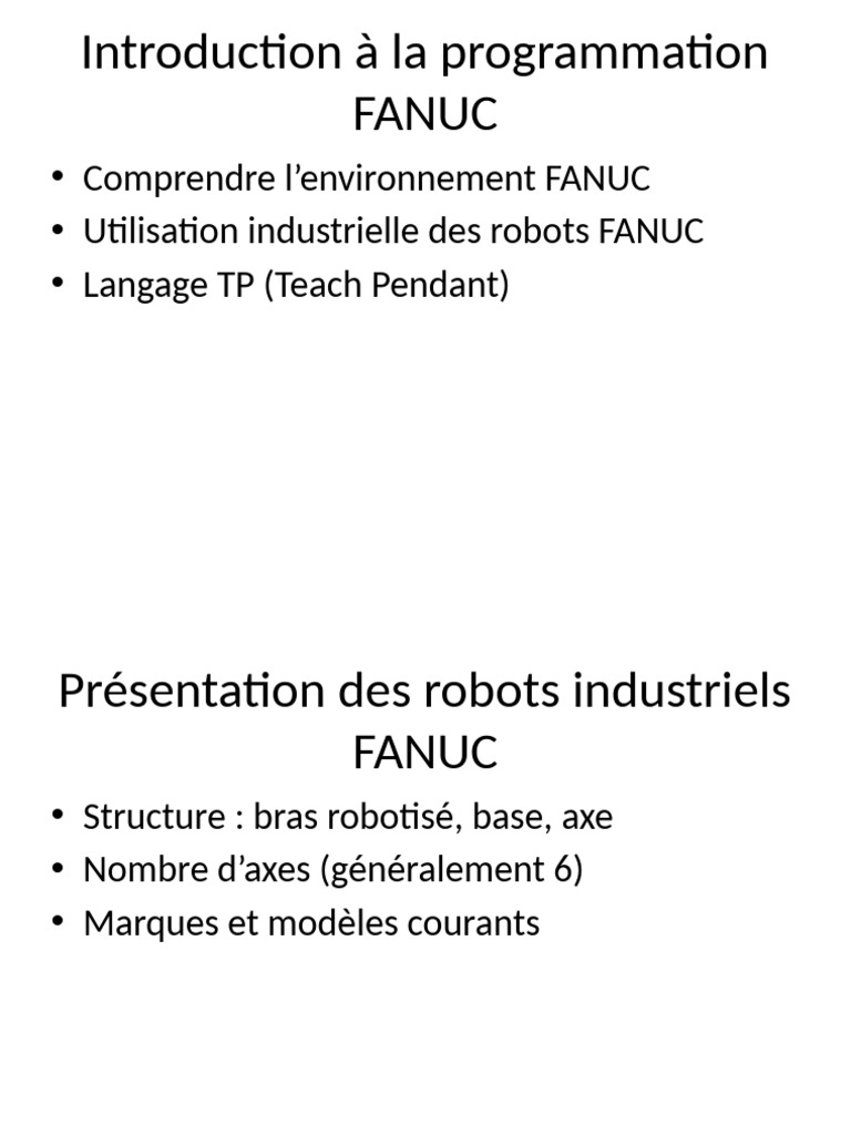Programmation Robot FANUC Debutant | PDF | Programme informatique | Programmation