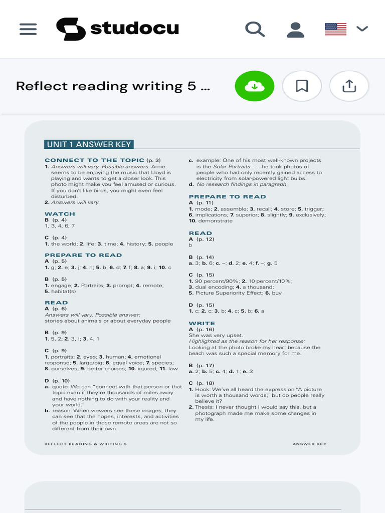 Reflect Reading and Writing 5 Answer Key | PDF | Psychological Concepts ...