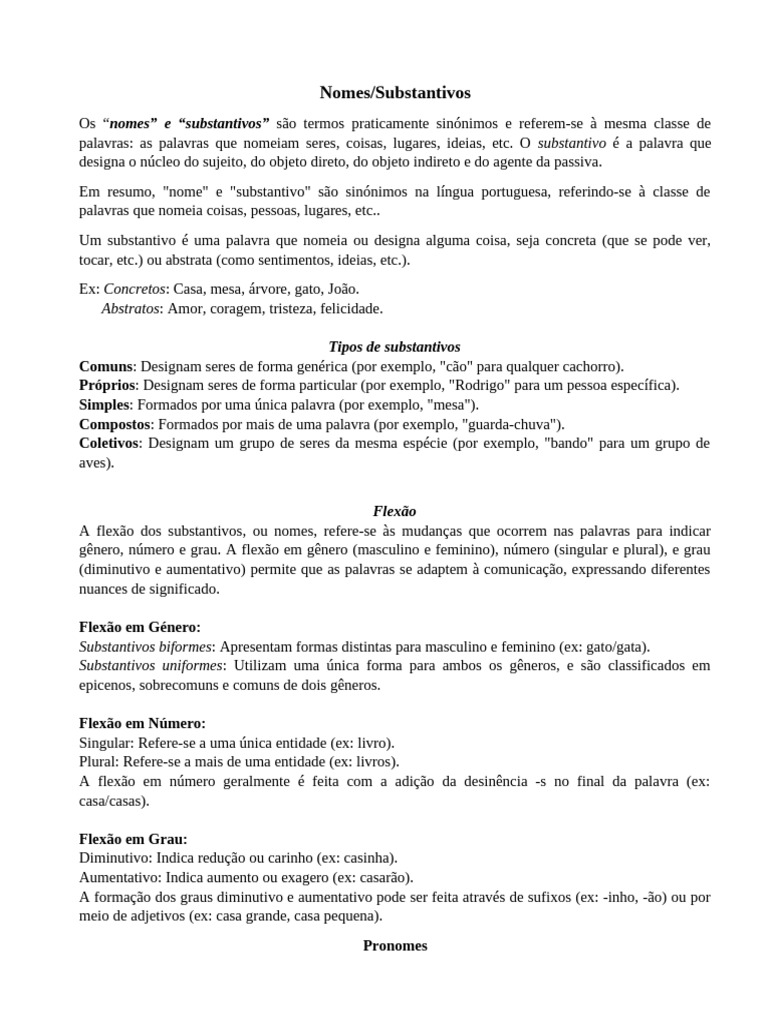 Nomes, Pronomes, Adjectivos e Verbos | PDF | Adjetivo | Pronome