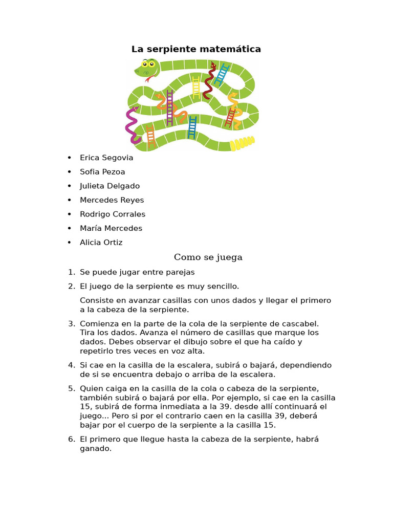 Instructivo del Juego Serpiente Matemática | PDF