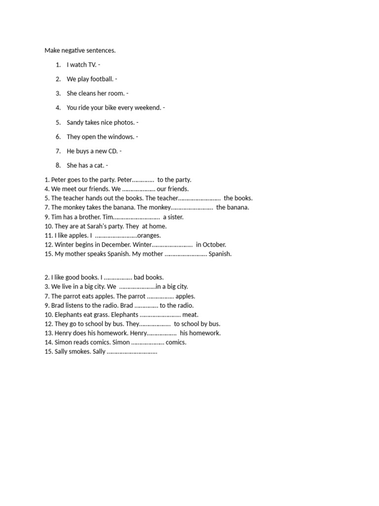 Negative Sentence Formation Guide | PDF