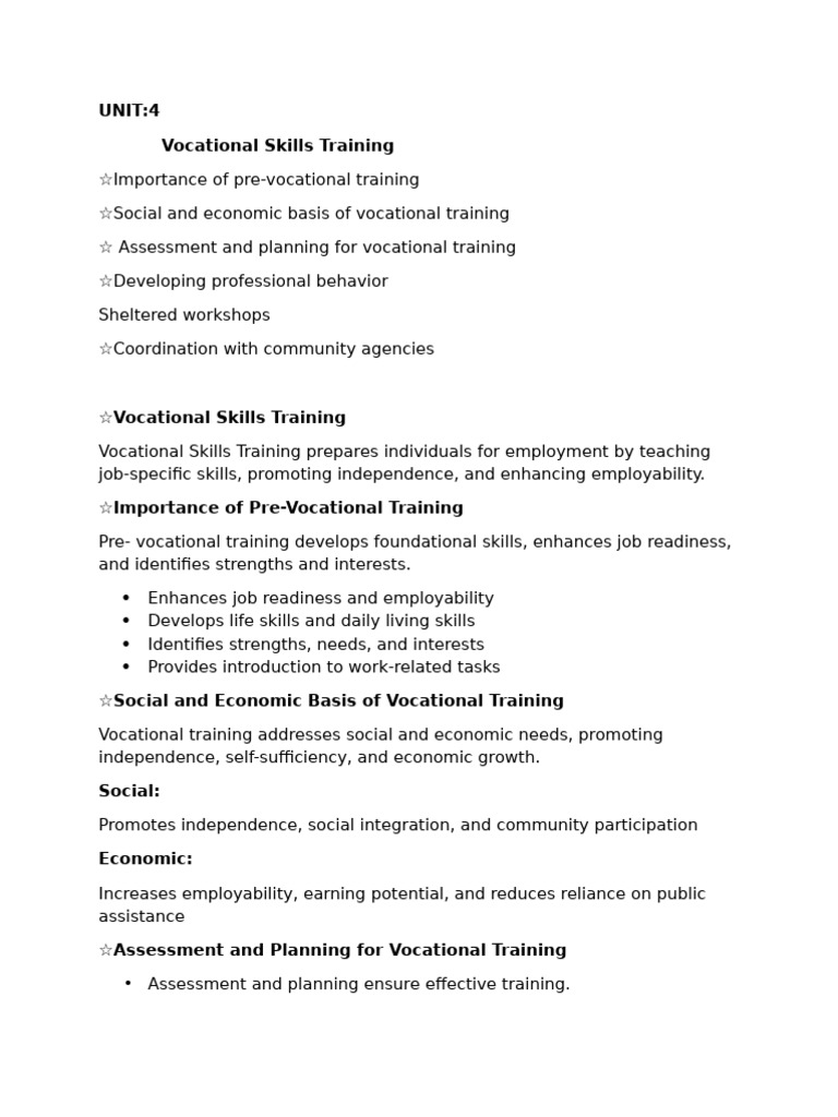 Vocational Skills Training Overview | PDF | Vocational Education ...