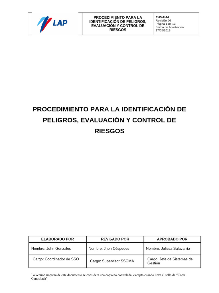 Procedimiento IPERC | PDF | Riesgo | Seguridad y salud ocupacional