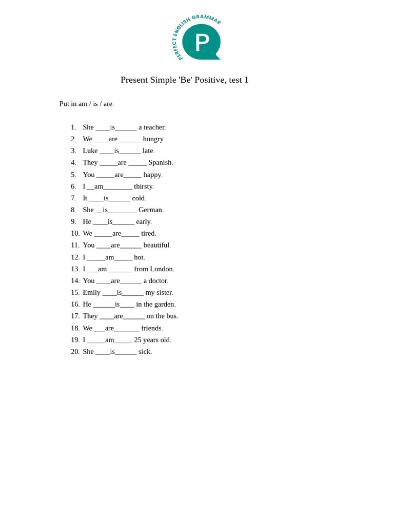 Present Simple 'Be' Exercises PDF | PDF