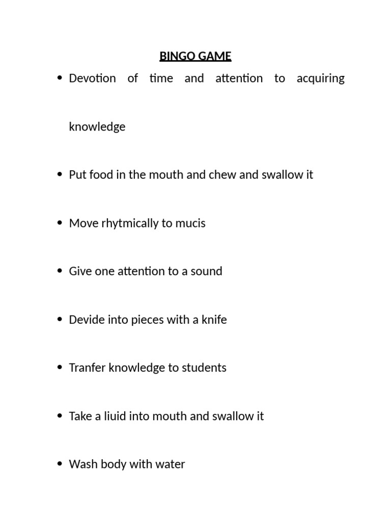 Bingo Game Activities and Actions | PDF