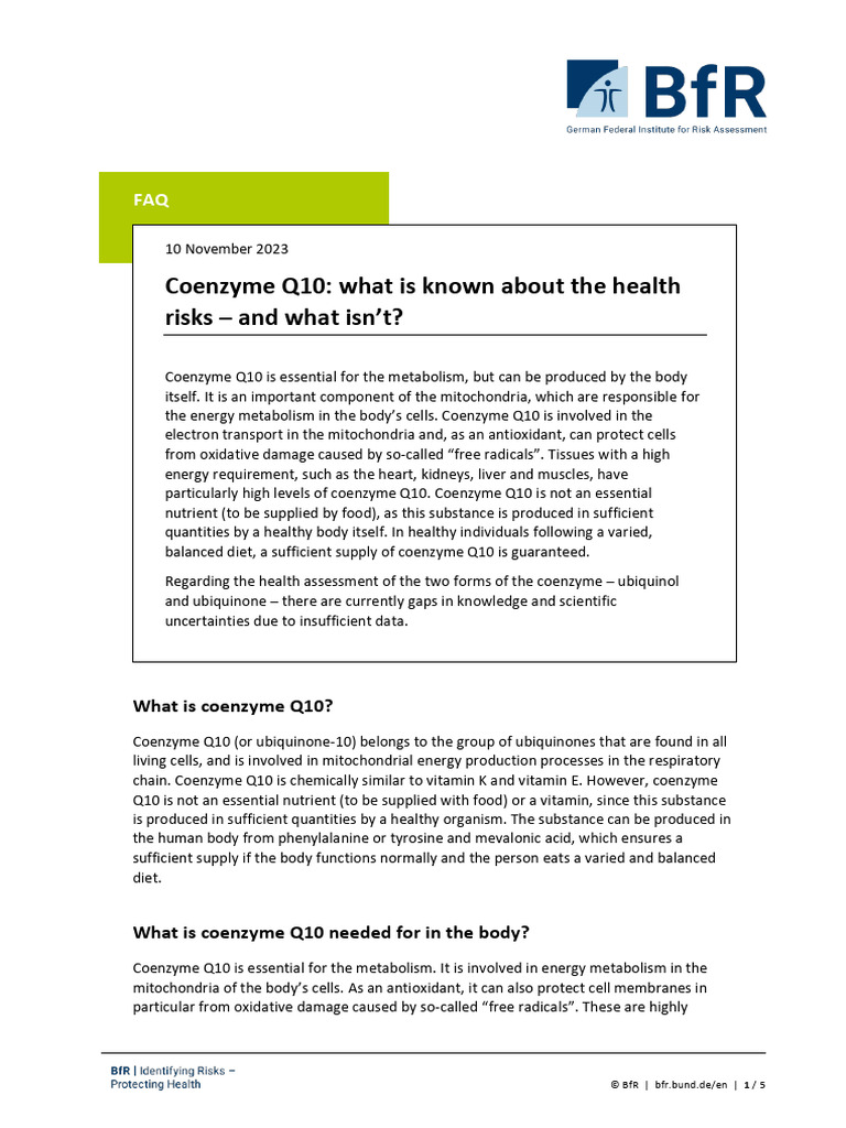 BFR - (AUTO-De) Coenzyme Q10 - What Is Known About The Health Risks ...