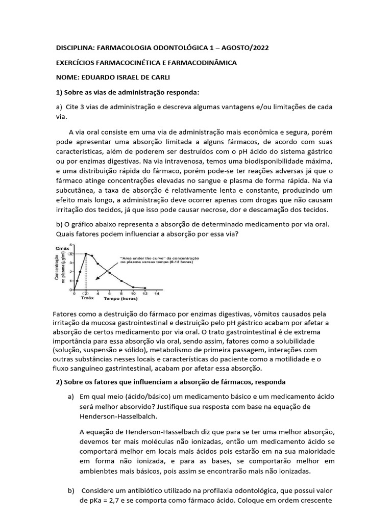 Lista Exercícios Farm. Odonto 1 | PDF | Aspirina | Antagonista de receptor (farmacologia)