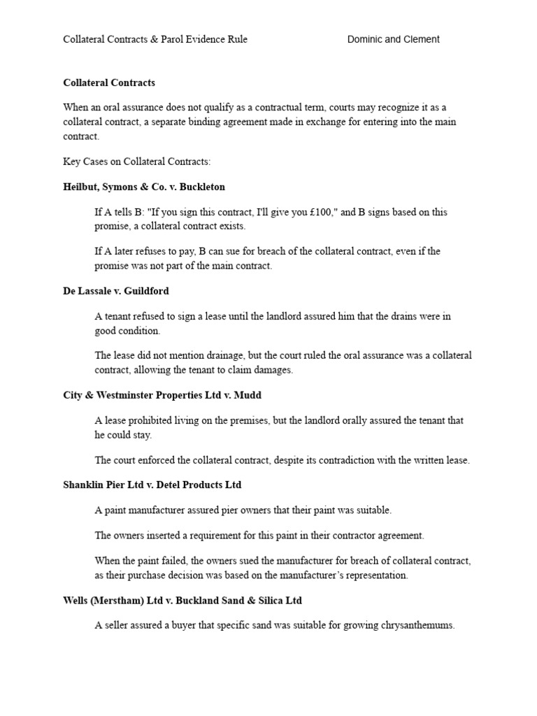 Collateral Contracts & Parol Evidence Rule | PDF | Parol Evidence Rule ...
