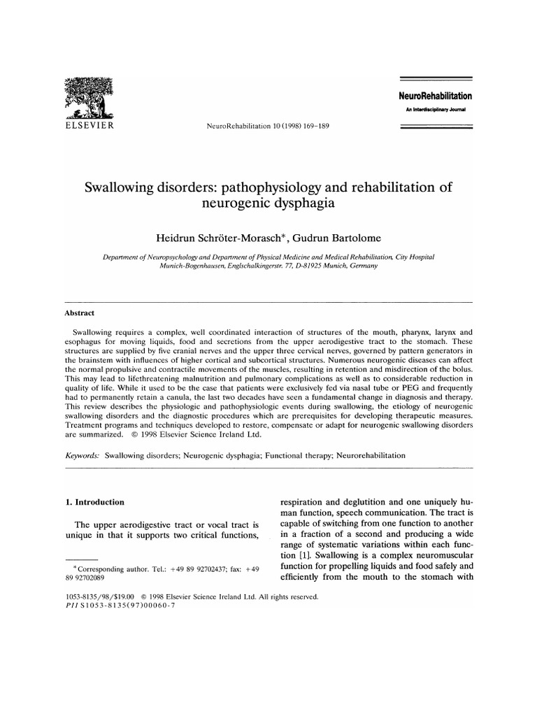 Swallowing Disorders Pathophysiology and Rehabilitation of Neurogenic ...