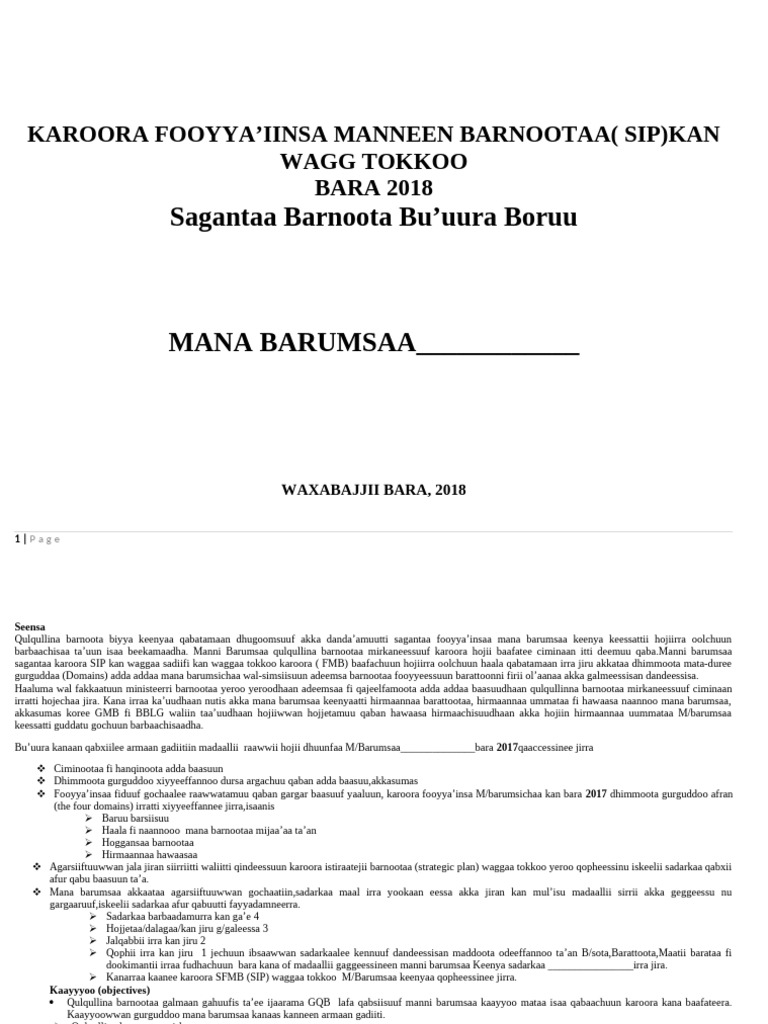 Sip Waggaa Tokkoo BB 2018 | PDF