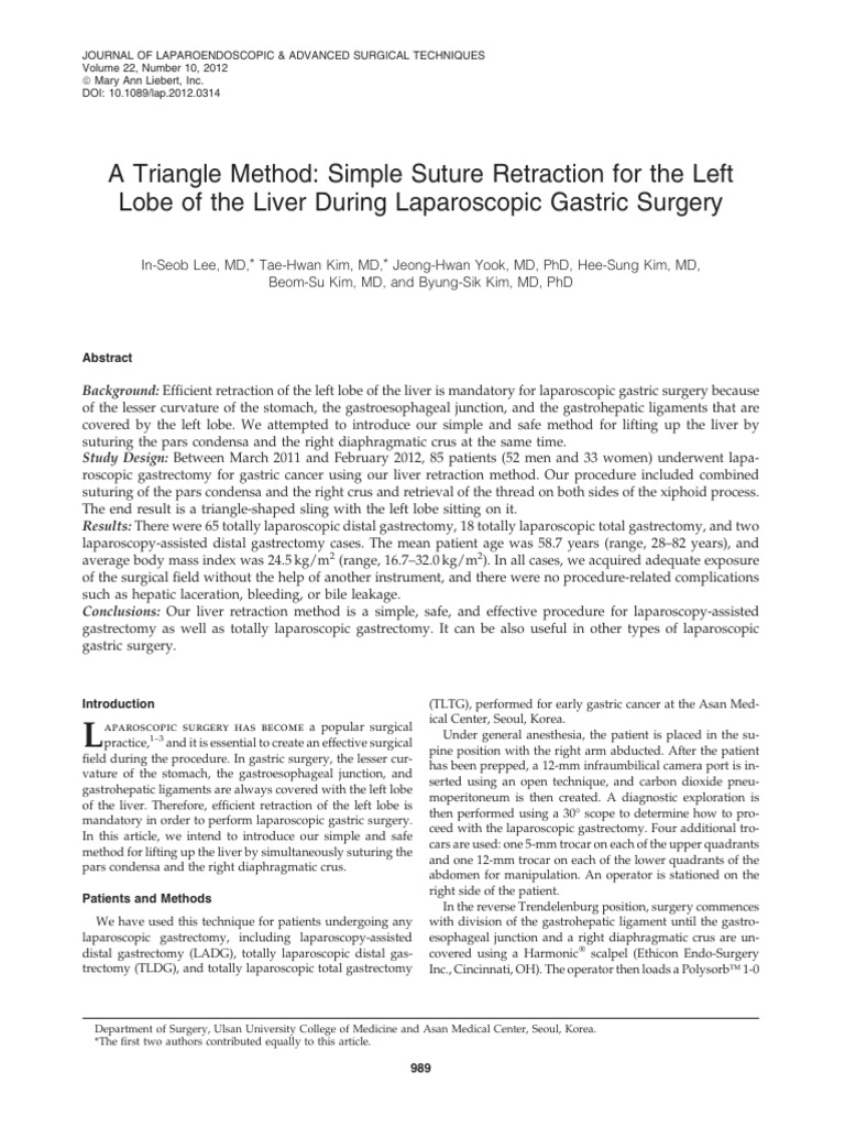 Triangle Method for Liver Retraction in Surgery | PDF | Stomach ...