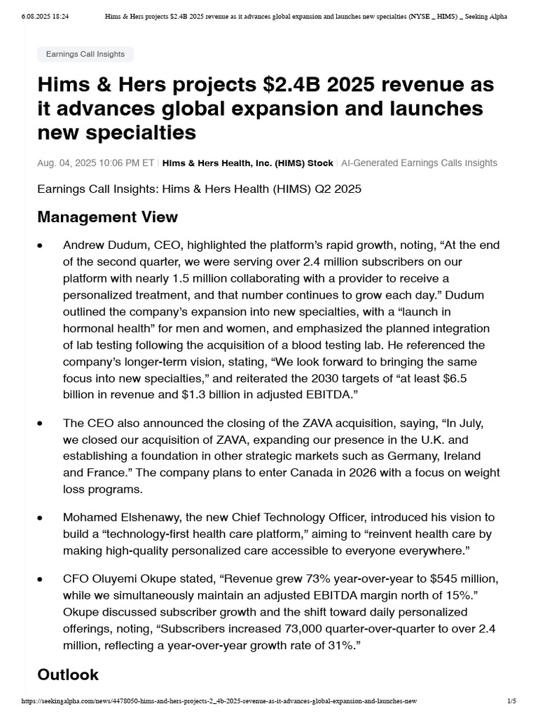 Hims & Hers projects $2.4B 2025 revenue as it advances global expansion ...
