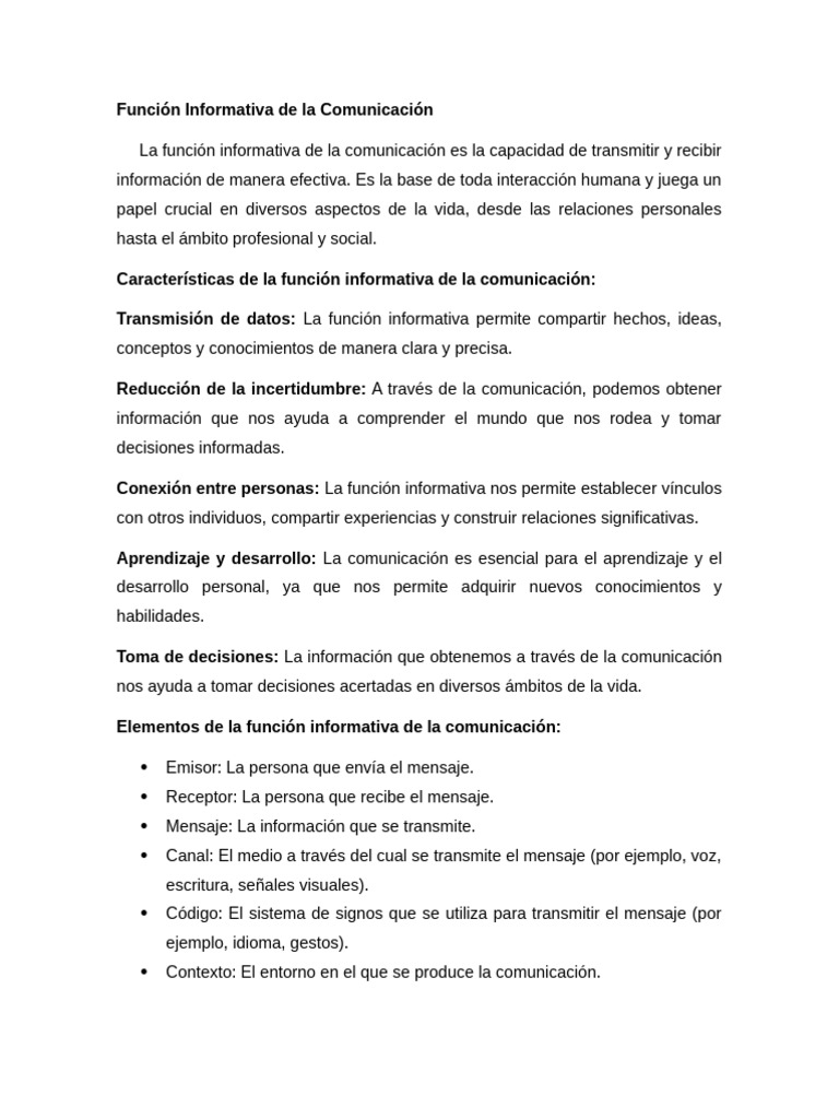 Función Informativa de La Comunicación - CORO | PDF | Comunicación ...