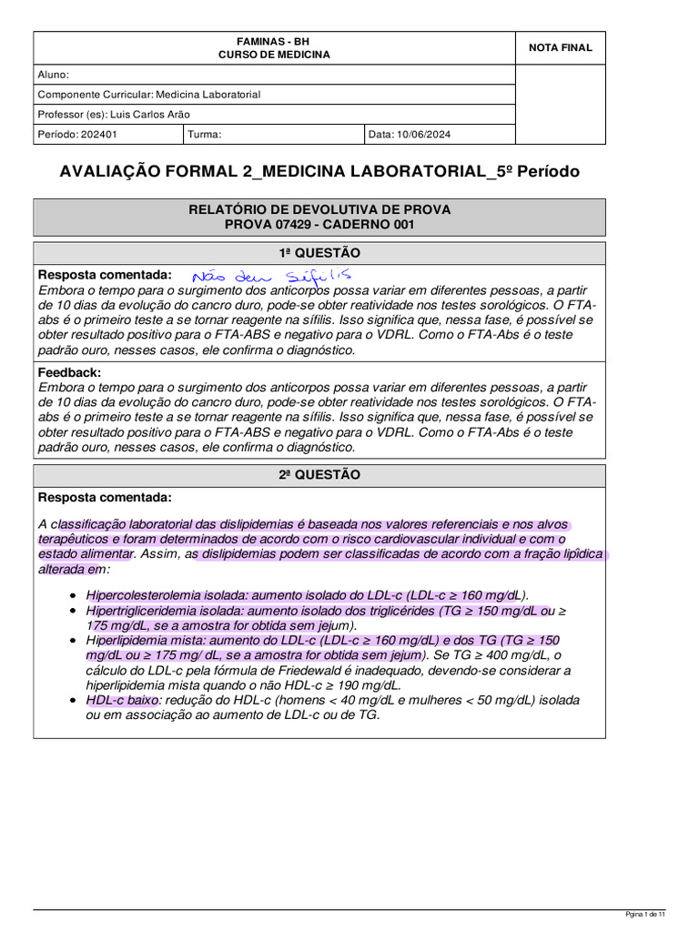 Devolutiva Med Lab P2 | PDF | Medicina Clínica | Especialidades médicas