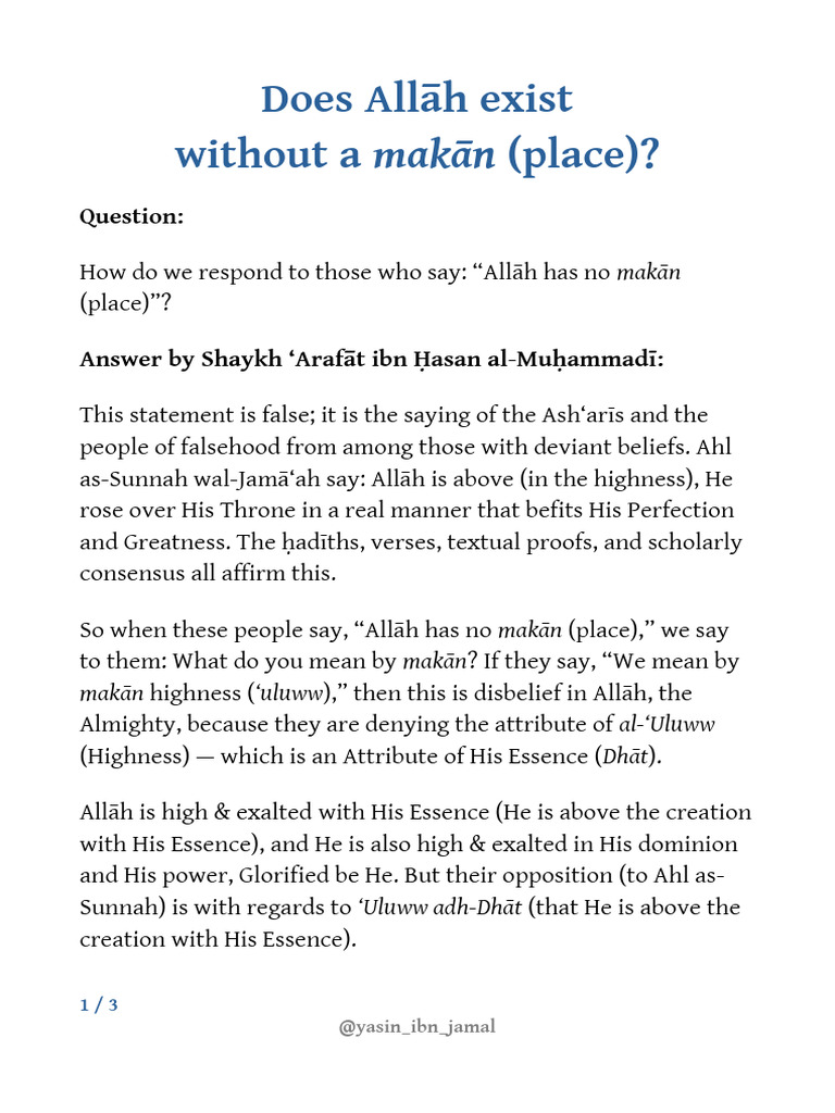 Allah's Existence and Highness Explained | PDF | God In Islam ...