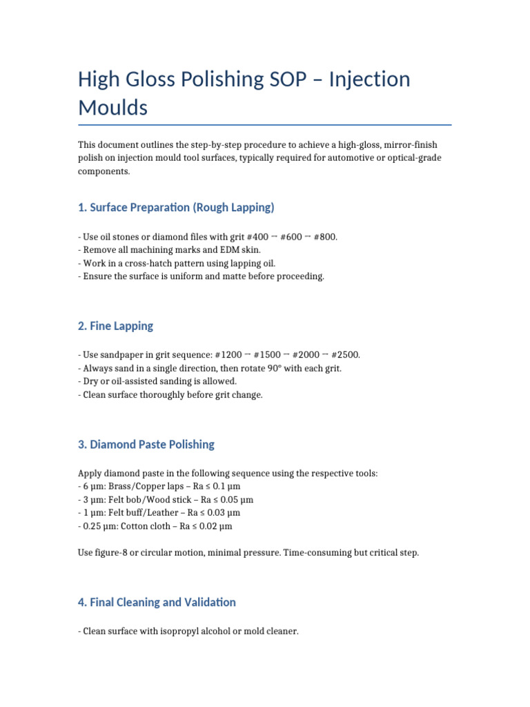 High Gloss Polishing SOP | PDF