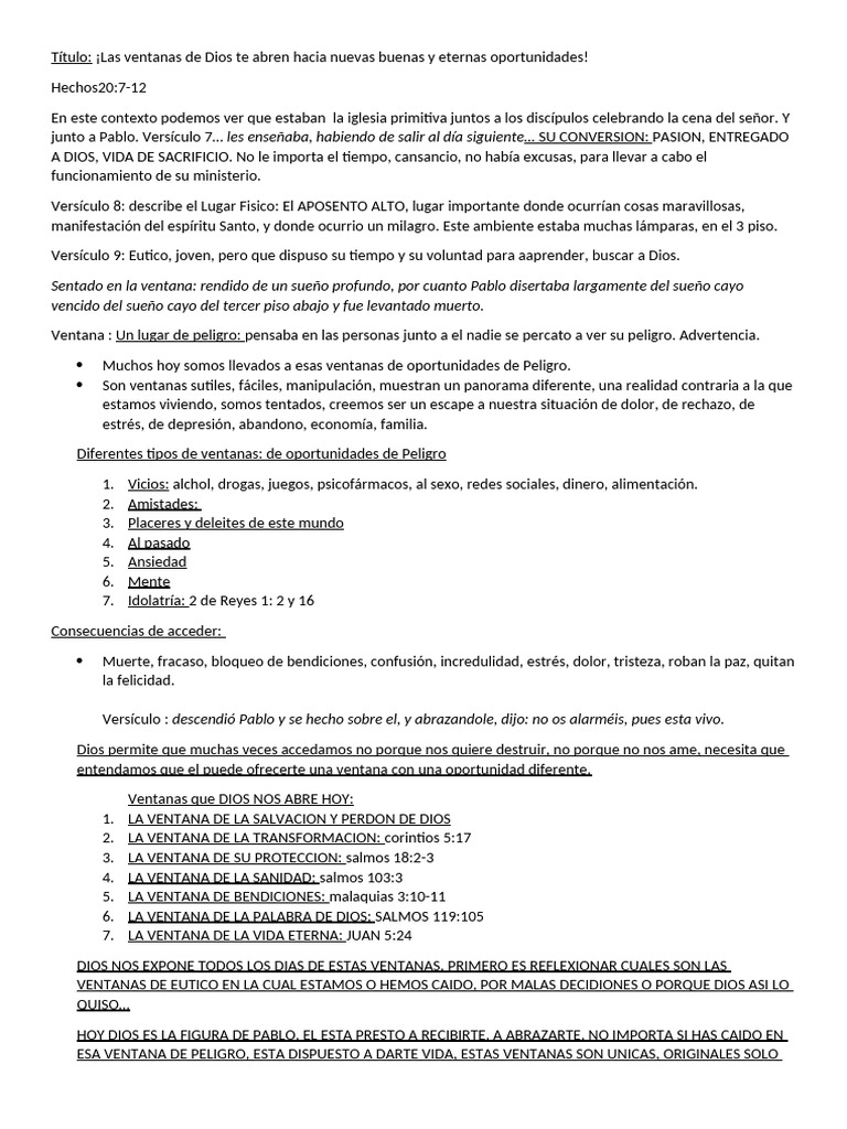 Bosquejo bliblico sobre Efesios 17. Acerca de joven Eutico | PDF | Creencia religiosa y doctrina