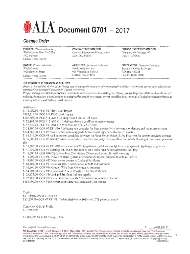 Webb County Change Order Summary | PDF | Door | Building Engineering