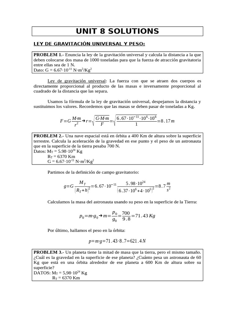 Solutions To Unit 9 Problems | PDF | Gravedad | Orbita
