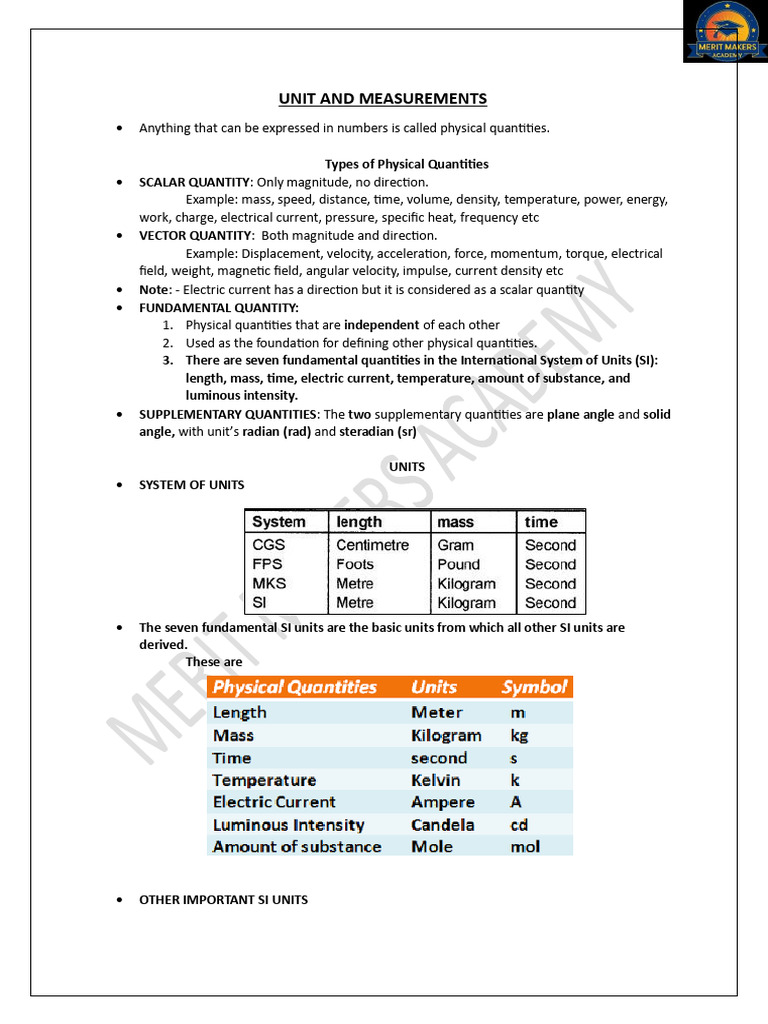Unit and Measurement | PDF | International System Of Units | Force