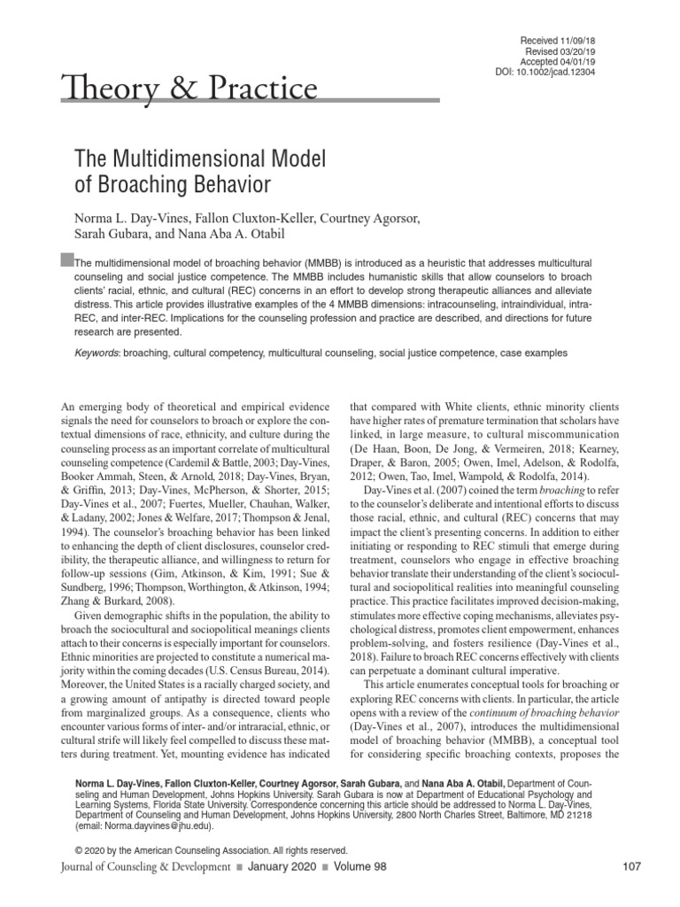 Multidimensional Model of Broaching Behavior | PDF | Nonverbal ...