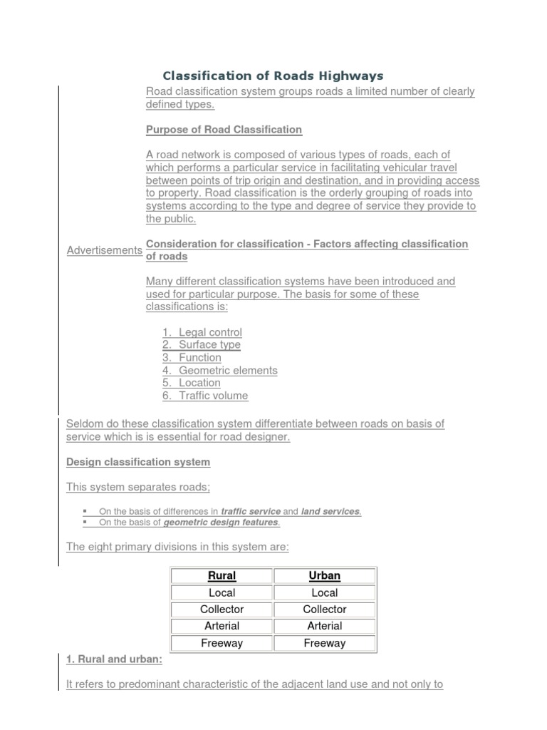 Classification of Roads Highways | PDF | Controlled Access Highway ...