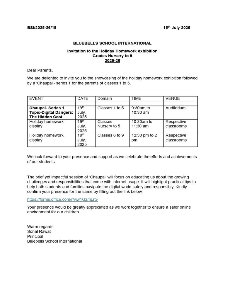 Bluebells School Holiday Homework Exhibition | PDF