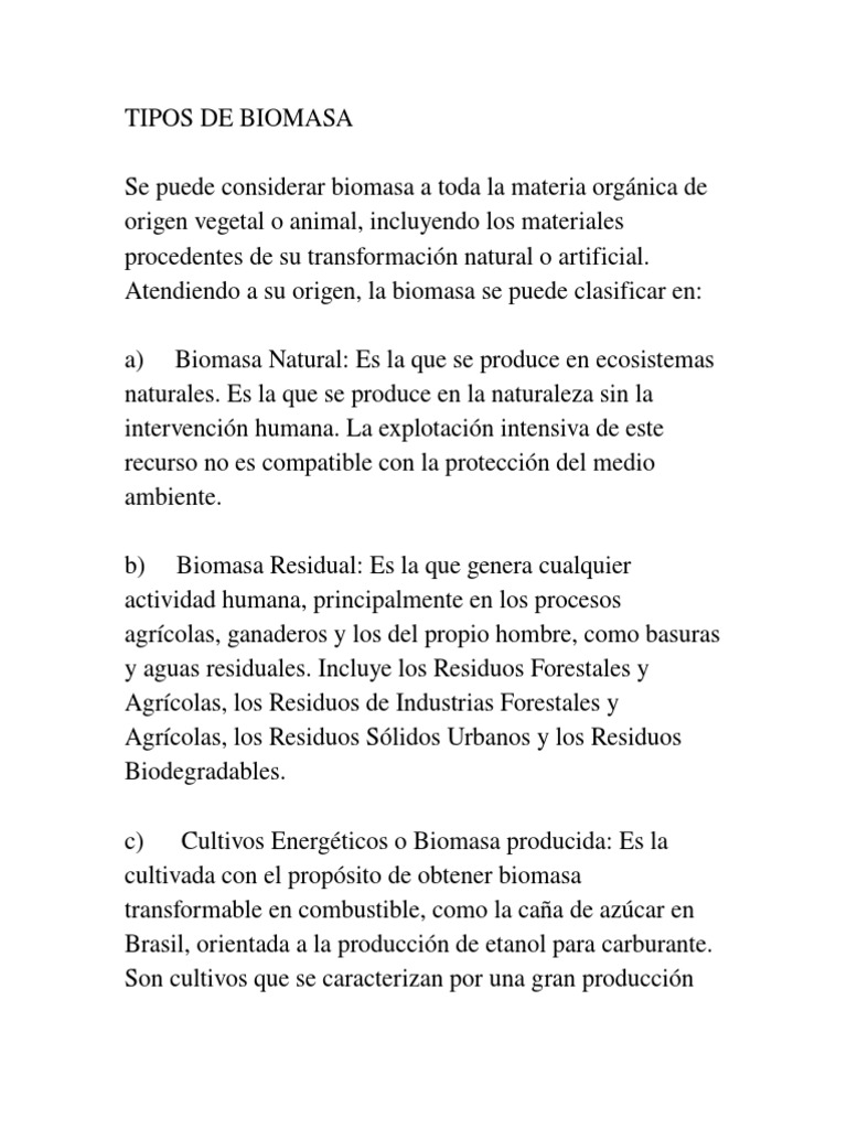 Tipos y Uso de Biomasa | PDF | Biomasa | Los bosques