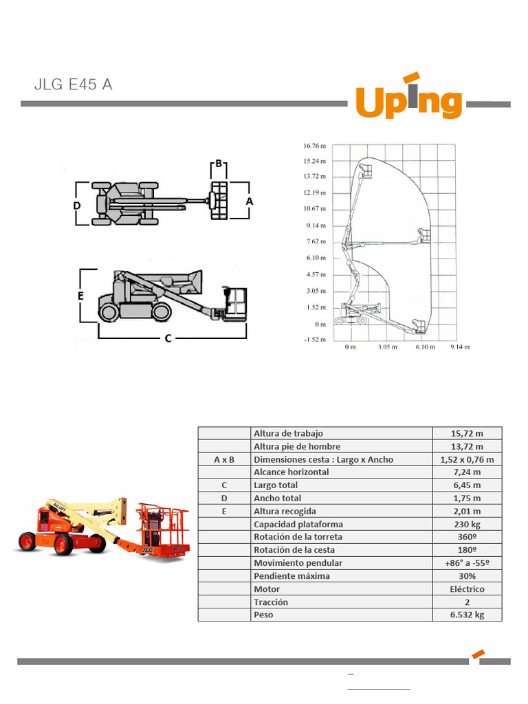 Ficha Técnica Brazo Articulado Electrico JLG E45 A | PDF