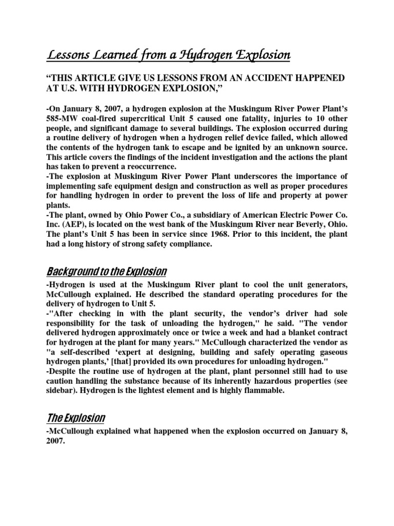 Hydrogen Accident | PDF | Explosion | Hydrogen