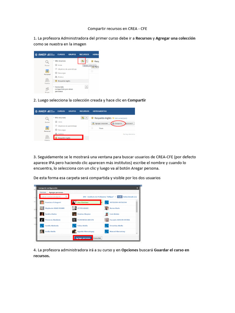 Compartir Recursos en CREA | PDF