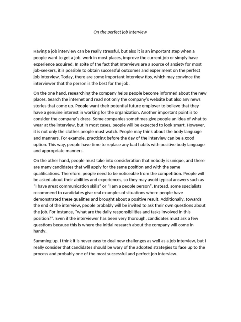 On The Perfect Job Interview - ESSAY | PDF | Job Interview | Learning