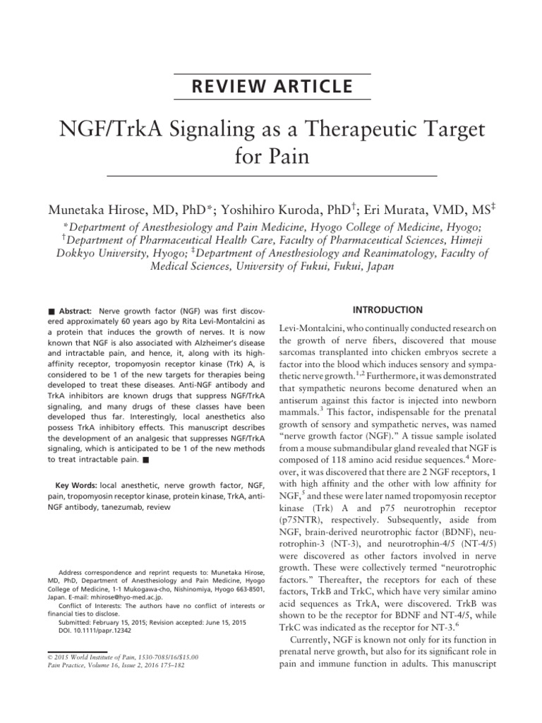 NGF/TrkA Signaling in Pain Therapy | PDF | Pain | Cell Signaling