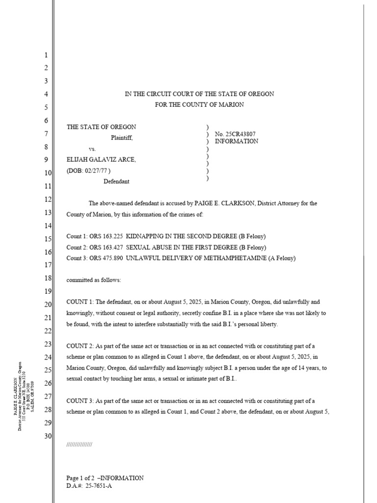 Elijah Arce Kidnap Charging Document | PDF | Crimes | Crime & Violence