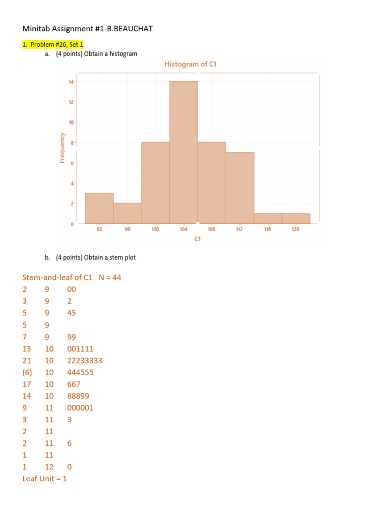 Minitab Assignment 1 - BEAUCHAT - MAT158 | PDF