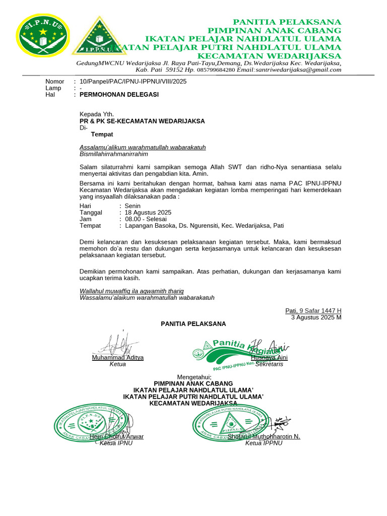 010. Surat Permohonan Delegasi | PDF