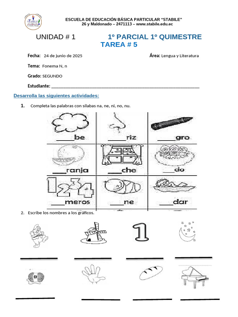 24 de Junio 25, Fonema N, N de Segundo Grado | PDF