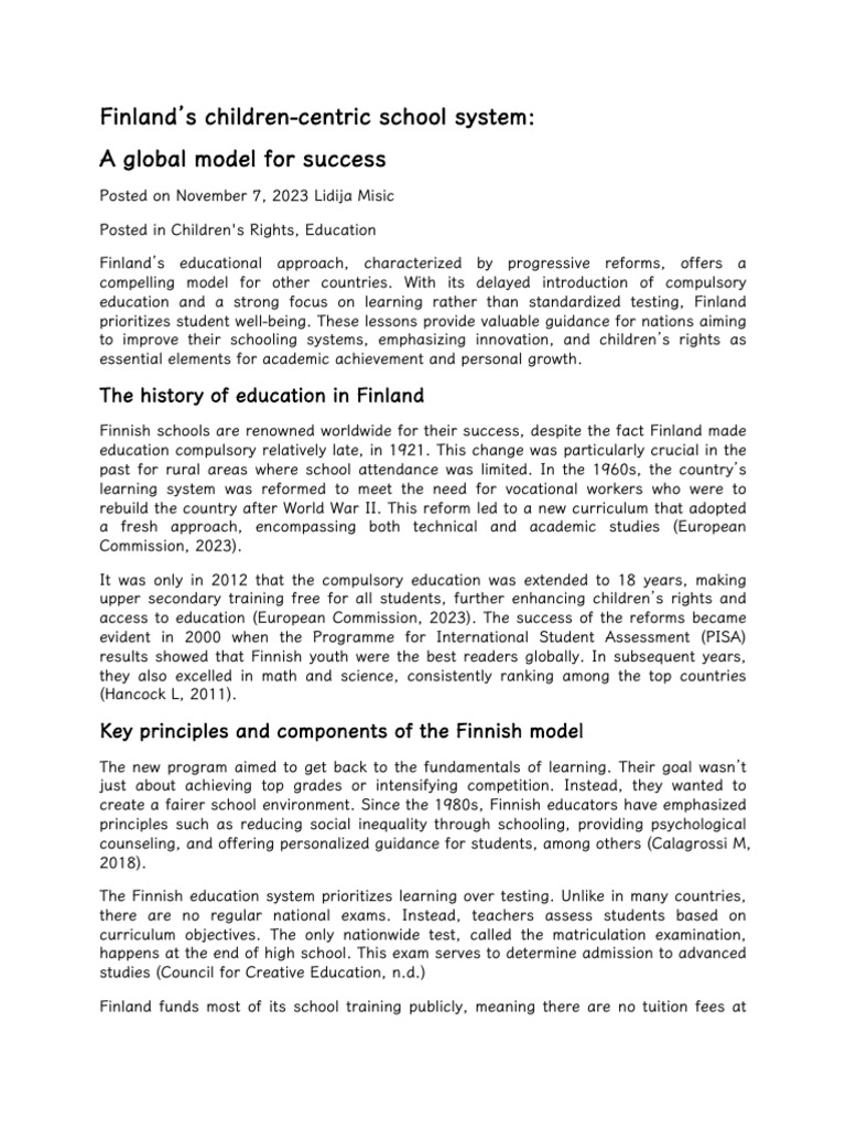Finland's Child-Centered Education Model | PDF | Curriculum | Teachers