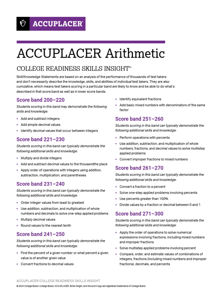 Accuplacer Next Generation Arithmetic Skills Insight | PDF ...