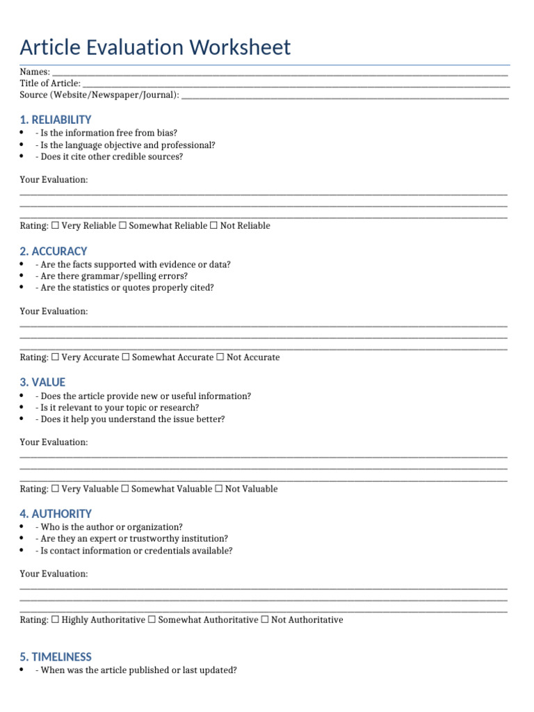 Source Evaluation Worksheet | PDF | Accuracy And Precision | Cognition